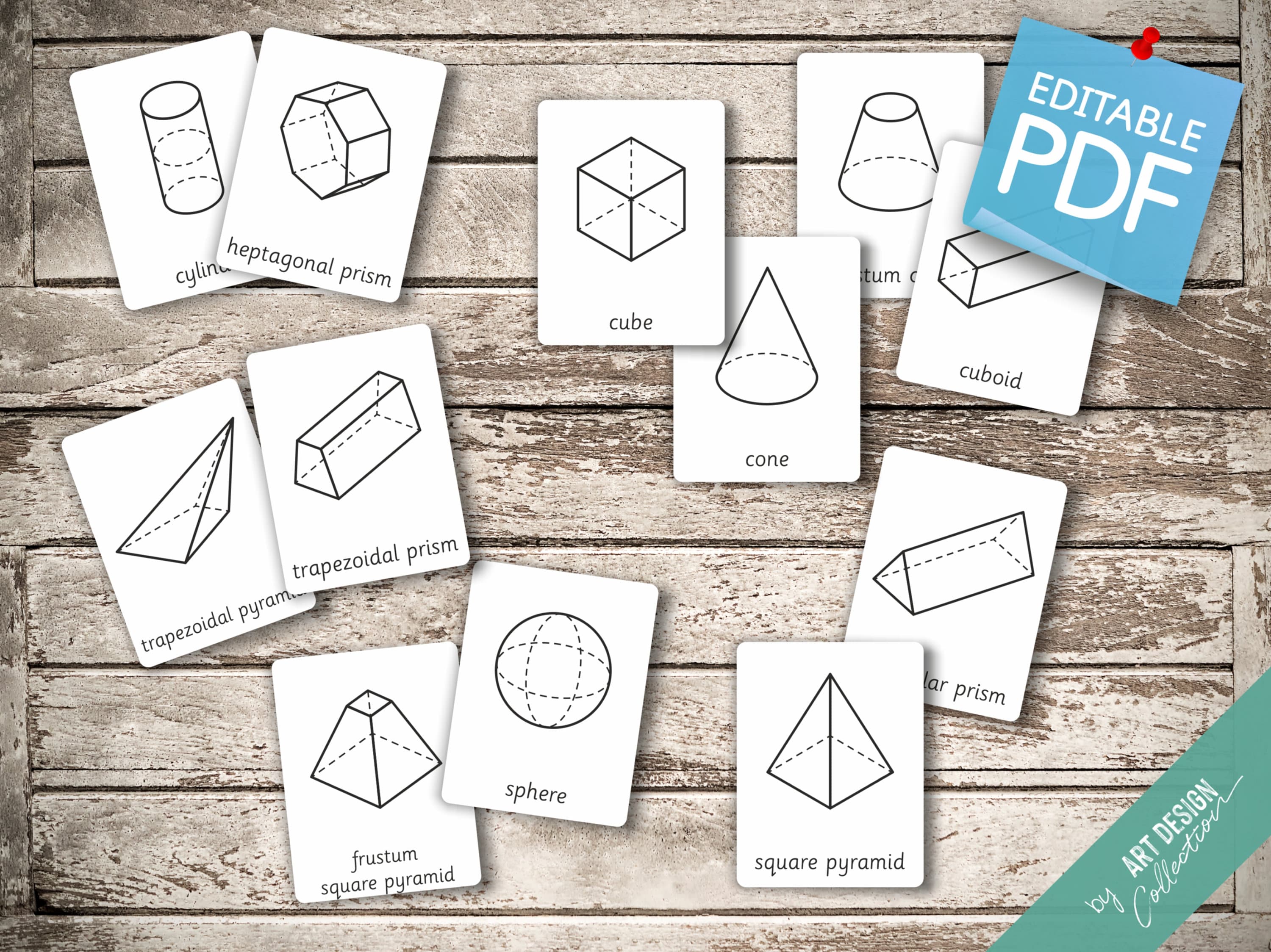 3D GEOMETRIC SHAPES • 20 Editable Montessori Cards • Flash Cards ...