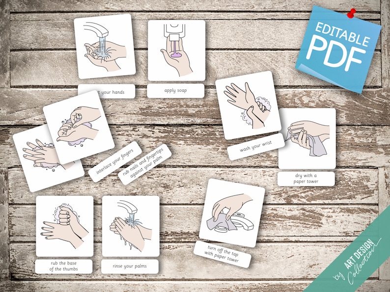 How to WASH Your HANDS PROPERLY • 11 Editable Montessori Cards • Flash ...