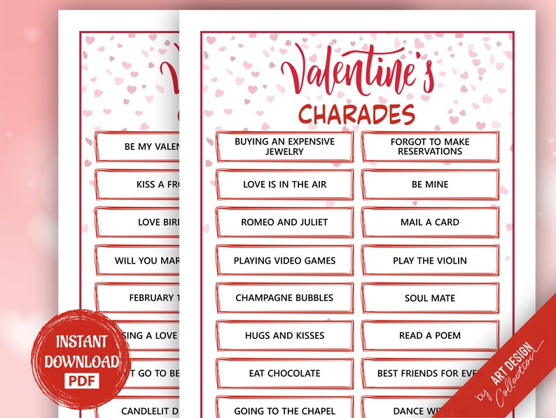 VALENTINE'S CHARADES Game Love Game Holiday Christmas - Etsy