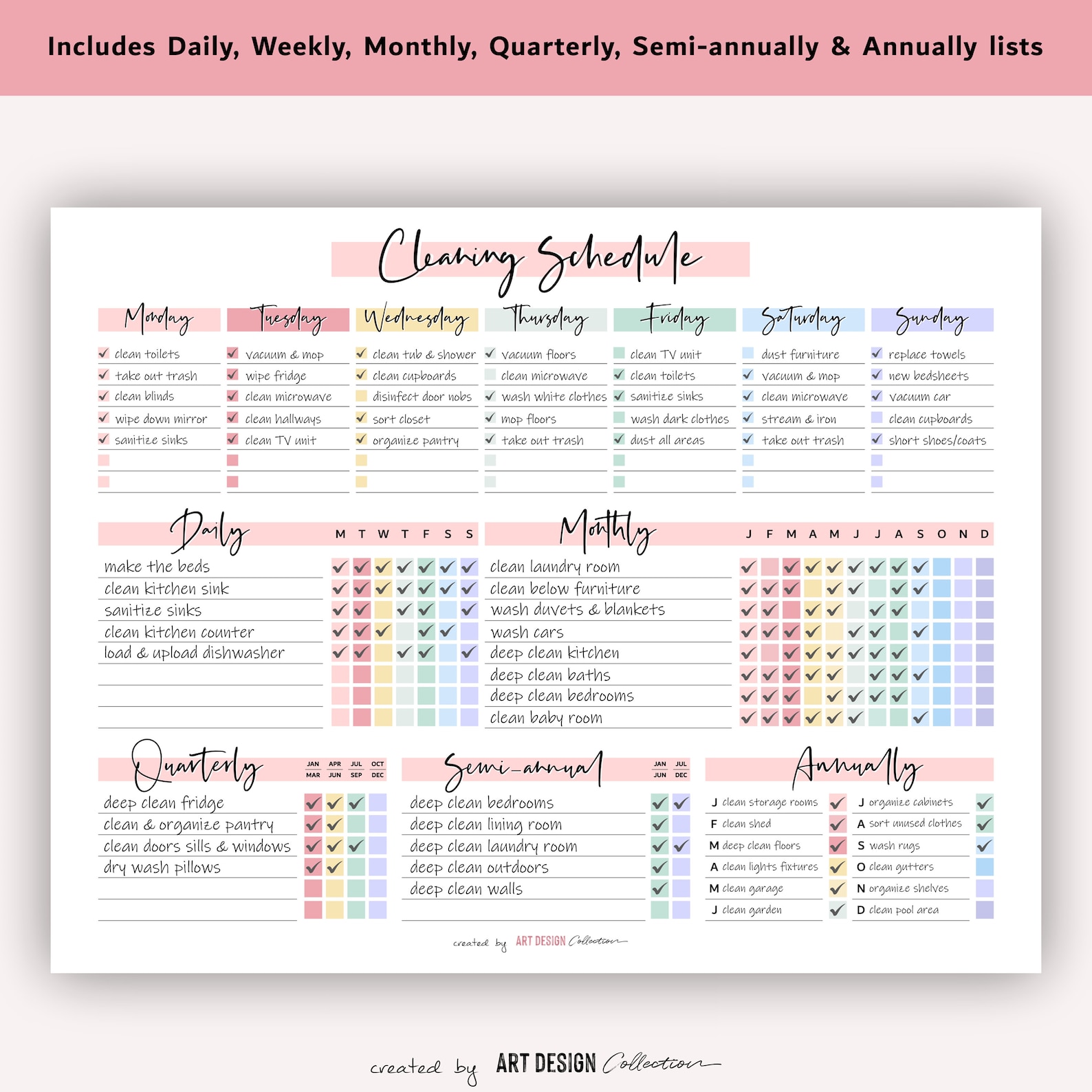 EDITABLE Cleaning Schedule Planner Word Google Docs Fillable Printable ...