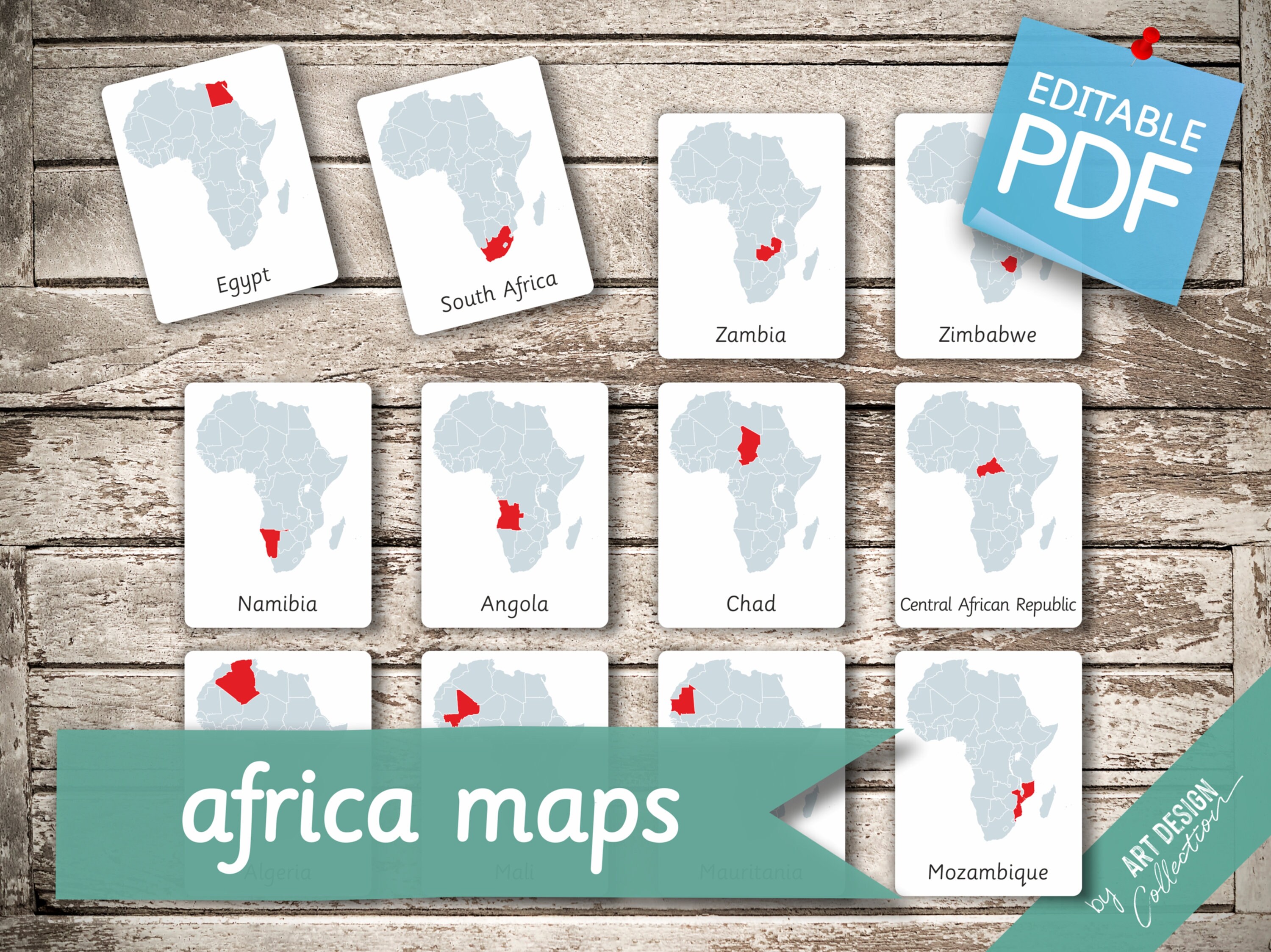 BUNDLE AFRICA flags Maps 109 Montessori Cards Flash | Etsy