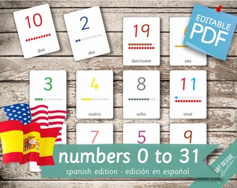 NUMBERS 0 to 31 32 Editable Montessori Cards Flash Cards - Etsy