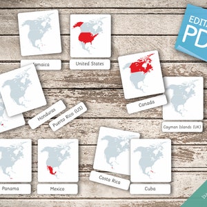 BUNDLE NORTH AMERICA (flags, Maps) • 83 Montessori Cards • Flash Cards ...