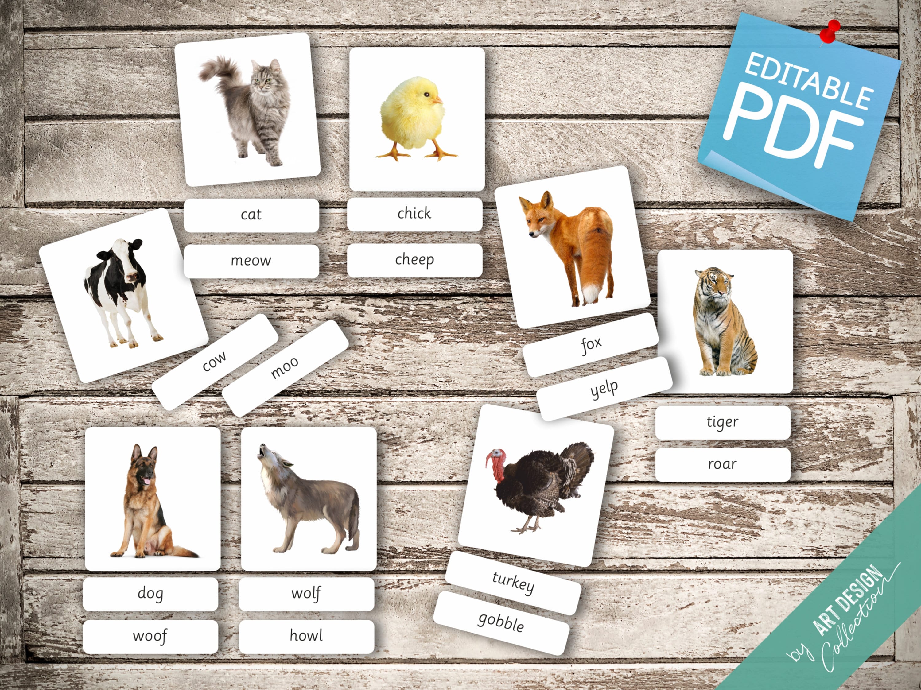 ANIMAL SOUNDS • 32+32 Editable Montessori Cards • Flash Cards ...