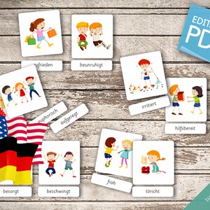EMOTIONS GERMAN Edition • 18 German and 18 English Editable Montessori ...