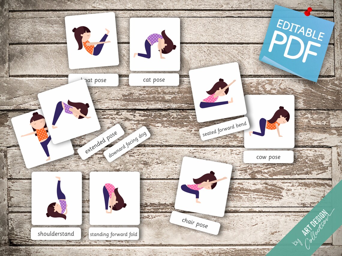 KIDS YOGA • 16 Montessori Cards • Flash Cards Nomenclature Flashcards ...