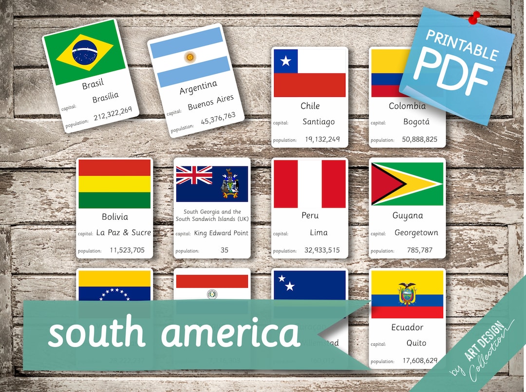 SOUTH AMERICA FLAGS • 17 Montessori Cards • Flash Cards Nomenclature ...