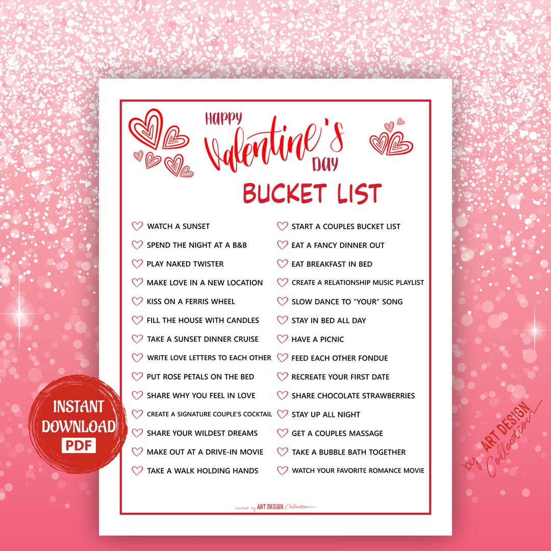 VALENTINE BUCKET LIST Game • Valentines Day Game Holiday Love Party ...