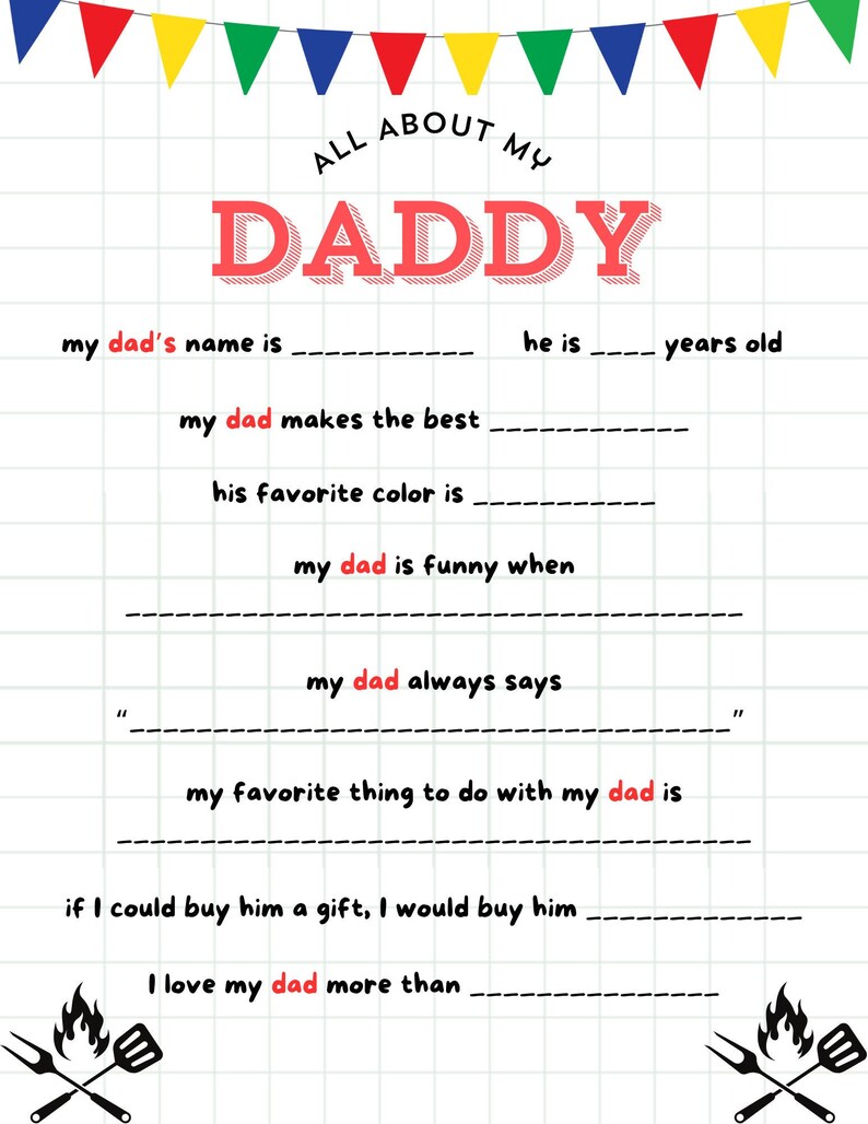 Printable Bbq-themed Father's Day Fill-in Craft Activity for Kids ...