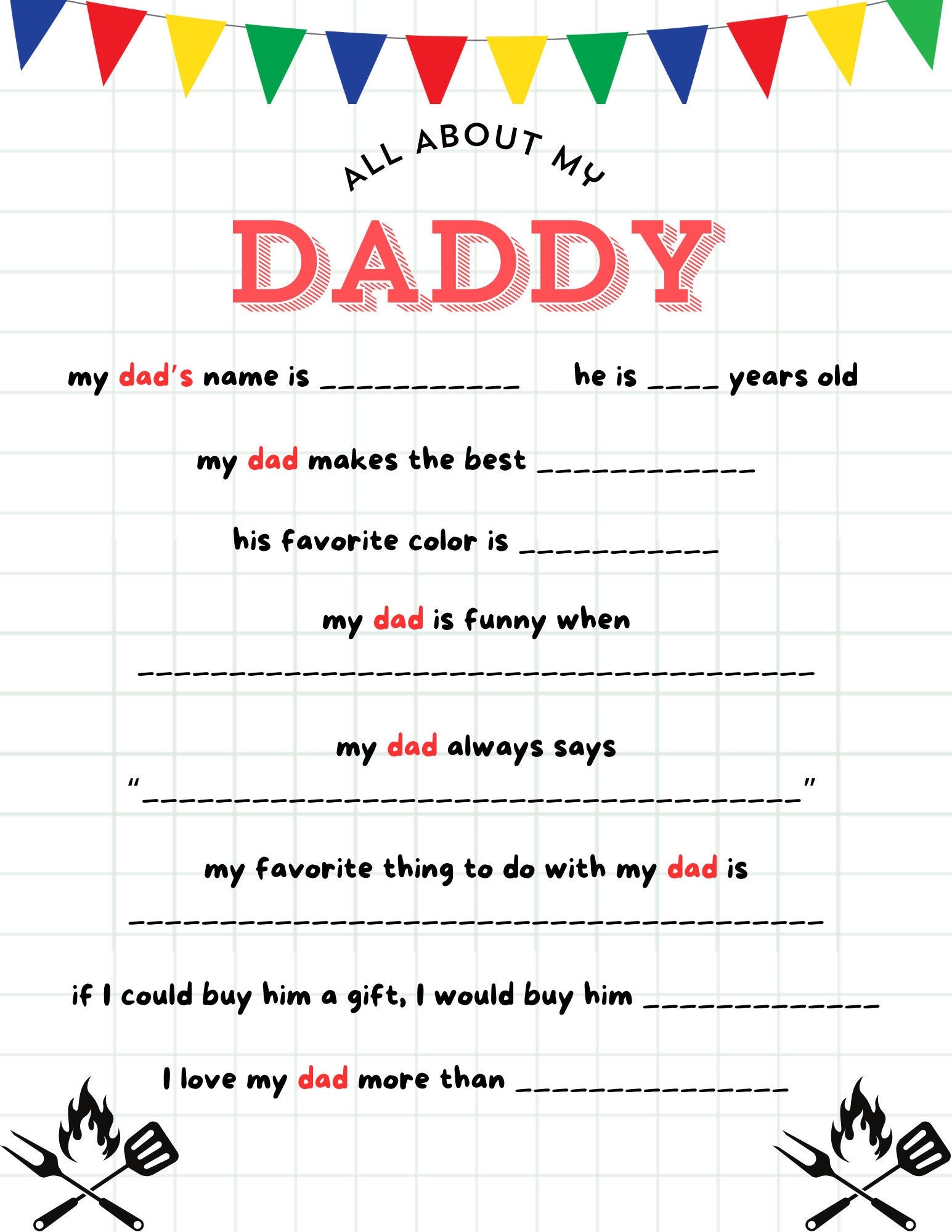 Printable Bbq-themed Father's Day Fill-in Craft Activity for Kids ...