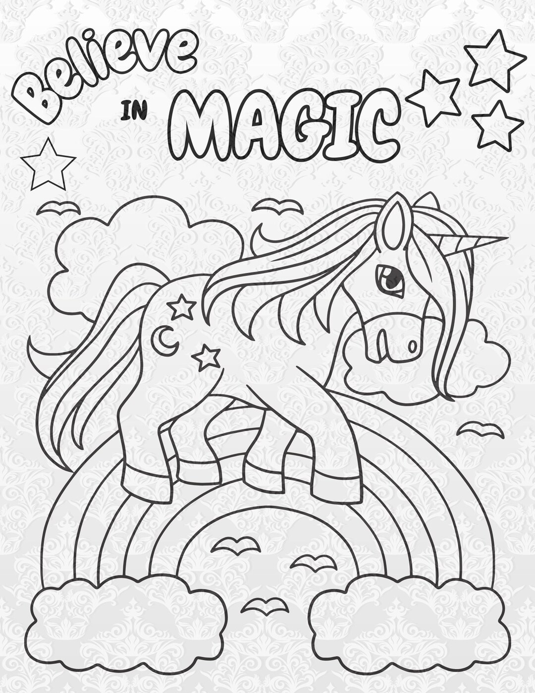 Magical Unicorn Coloring Page - Believe in Magic - Instant Download - Etsy