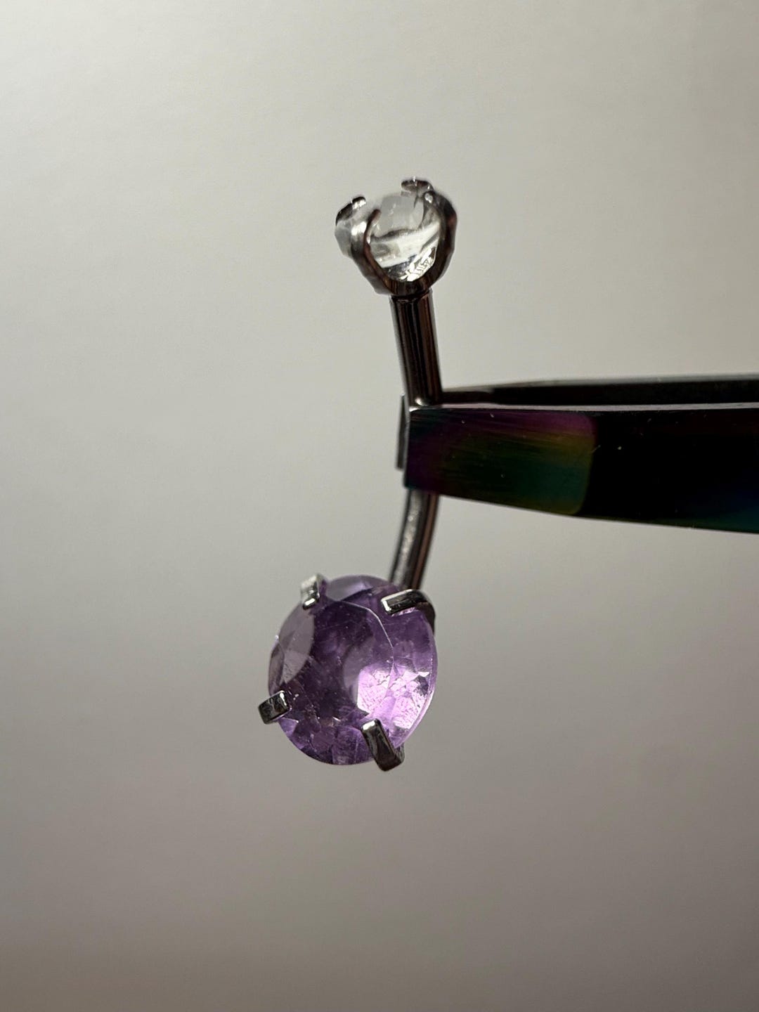 Amethyst + Clear Quartz Belly Button Ring, Surgical Steel, 14g - Etsy