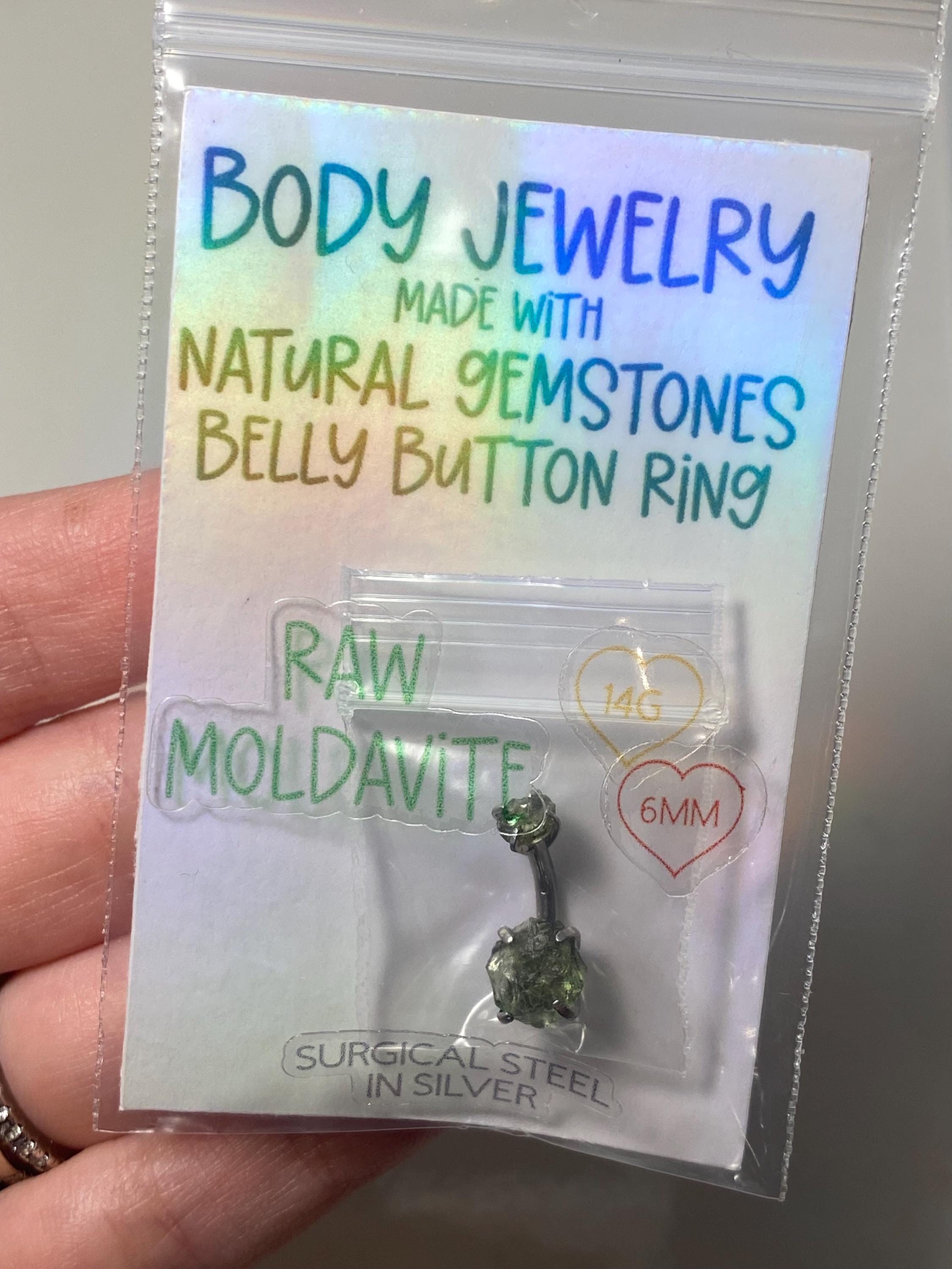 Moldavite raw Belly Button Ring Made With Real Moldavite 14g 6mm 8mm 10mm or 12mm Silver Surgical Steel or Gold Surgical Steel Etsy UK