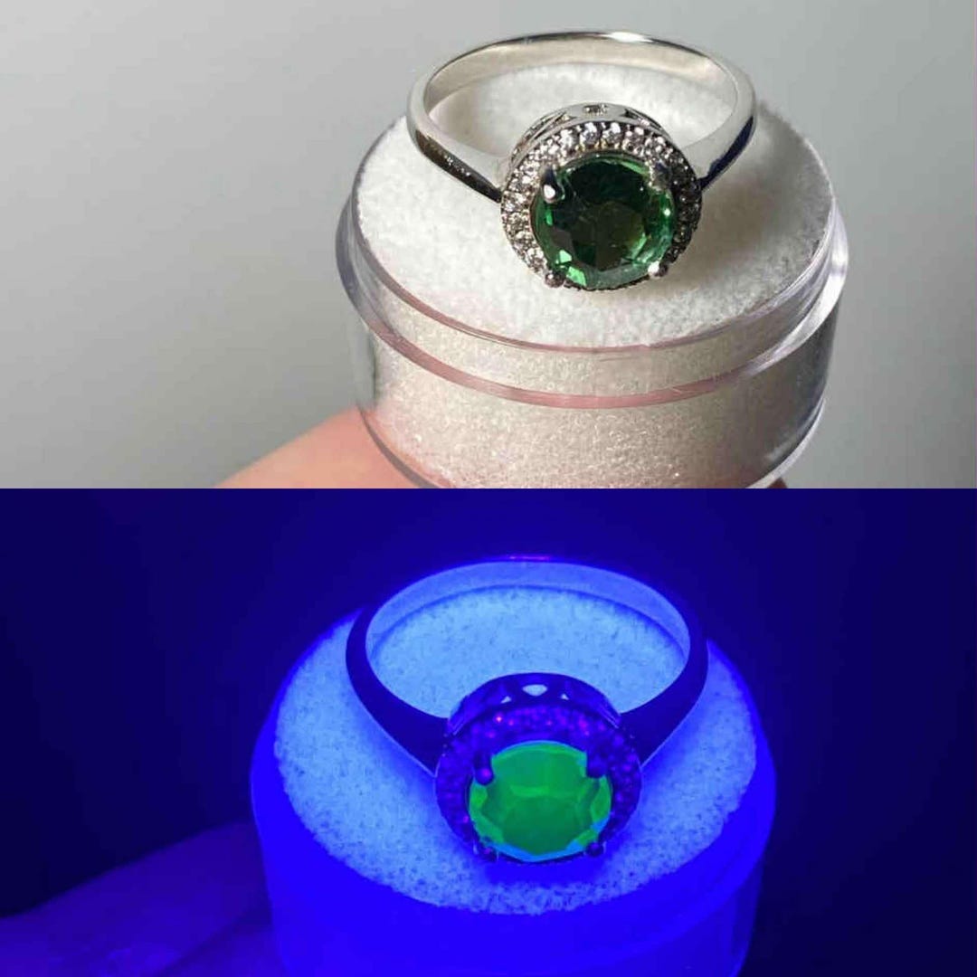 Green UV URANIUM Ring, US Size 7.75, 925 Sterling Silver - Etsy