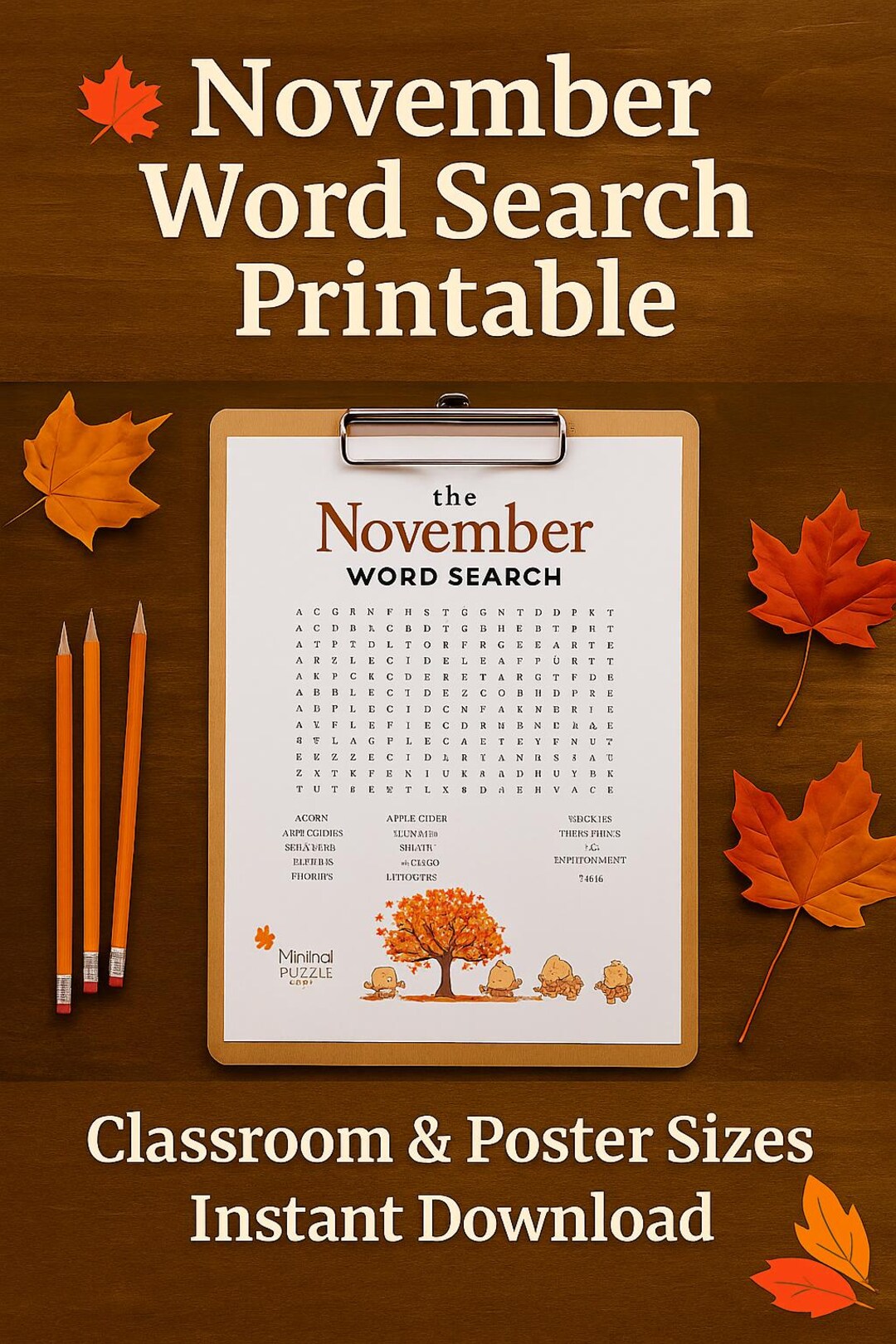 November Word Search Printable – Fall Thanksgiving Classroom Activity ...