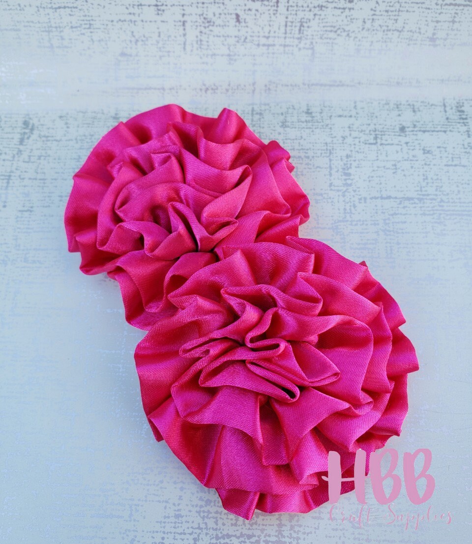 3 Satin Ruffle Flowers Hot Pink Fabric Flowers Dark | Etsy