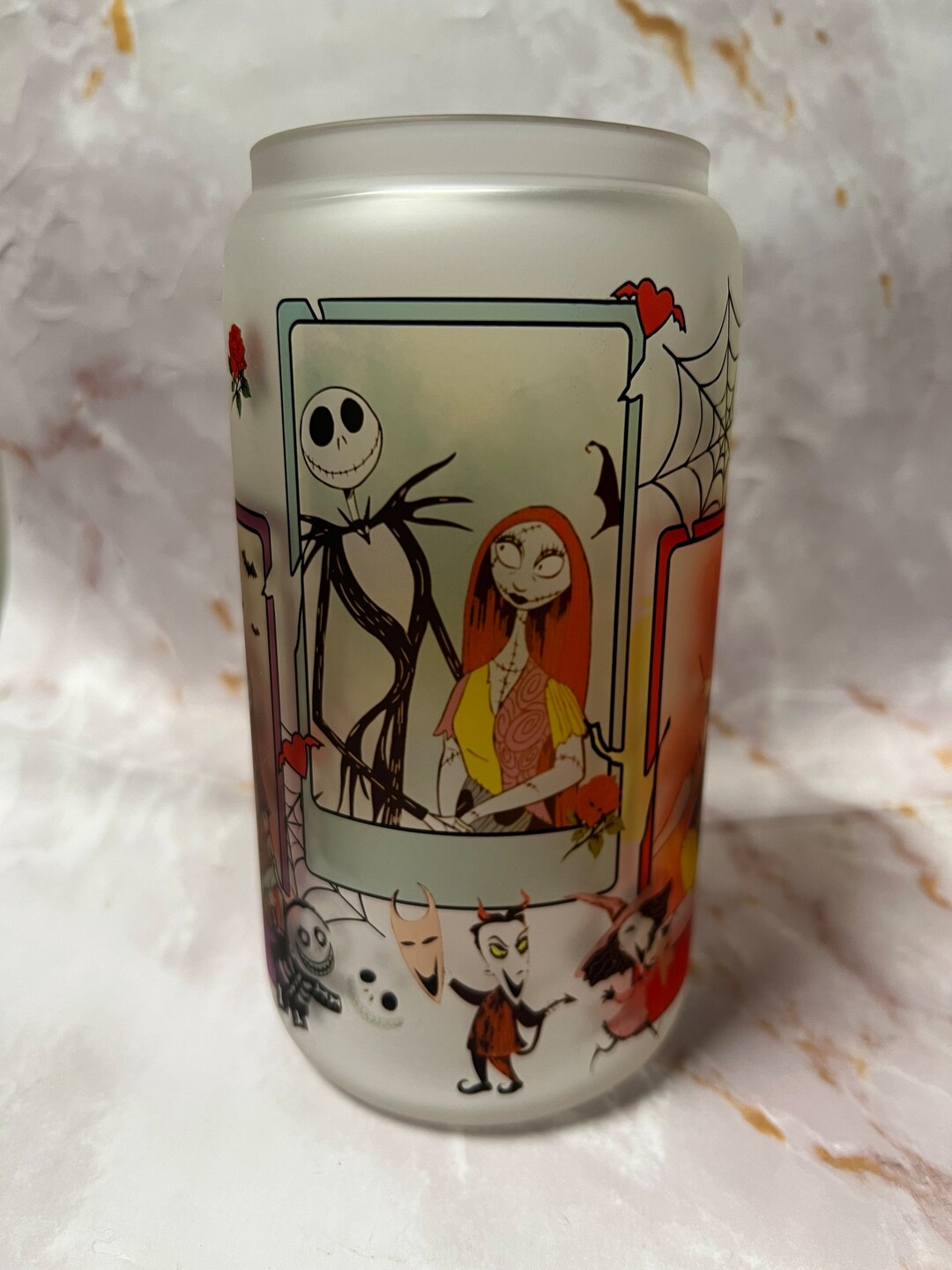 Jack & Sally Frosted Glass Cup - Etsy