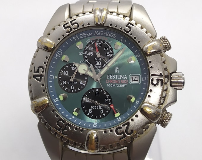 Vintage Festina Chronograph 100M/330FT Green Dial Chrono Bike - Etsy UK