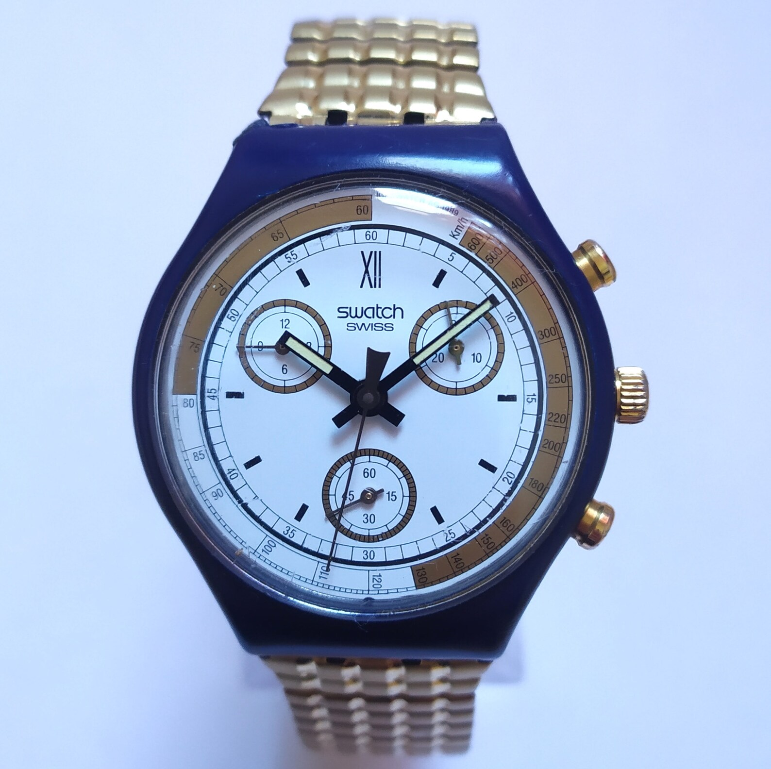 Vintage Swatch Watch Chronograph AG 1989 Watch Gold White Dial | Etsy