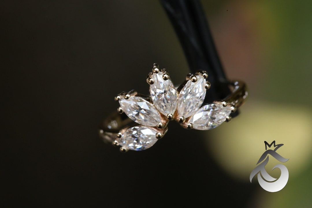 Marquise Shape Moissanite Crown/tiara Band in 14K Customized Rose Gold ...