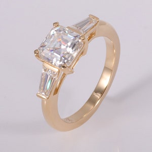 Yellow Gold 3 Stone Asscher Cut Moissanite Engagement Ring - Etsy