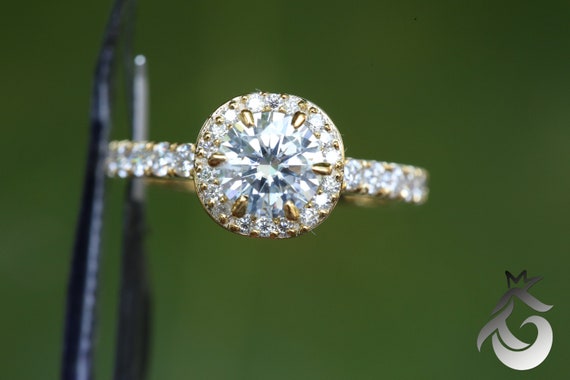 6 mm Rundschliff Moissanite Ehering einzigartiger Halo Ring Design 14K Gelbgold Verlobungsring Frauenring schoner Ring taglicher Ring Etsy