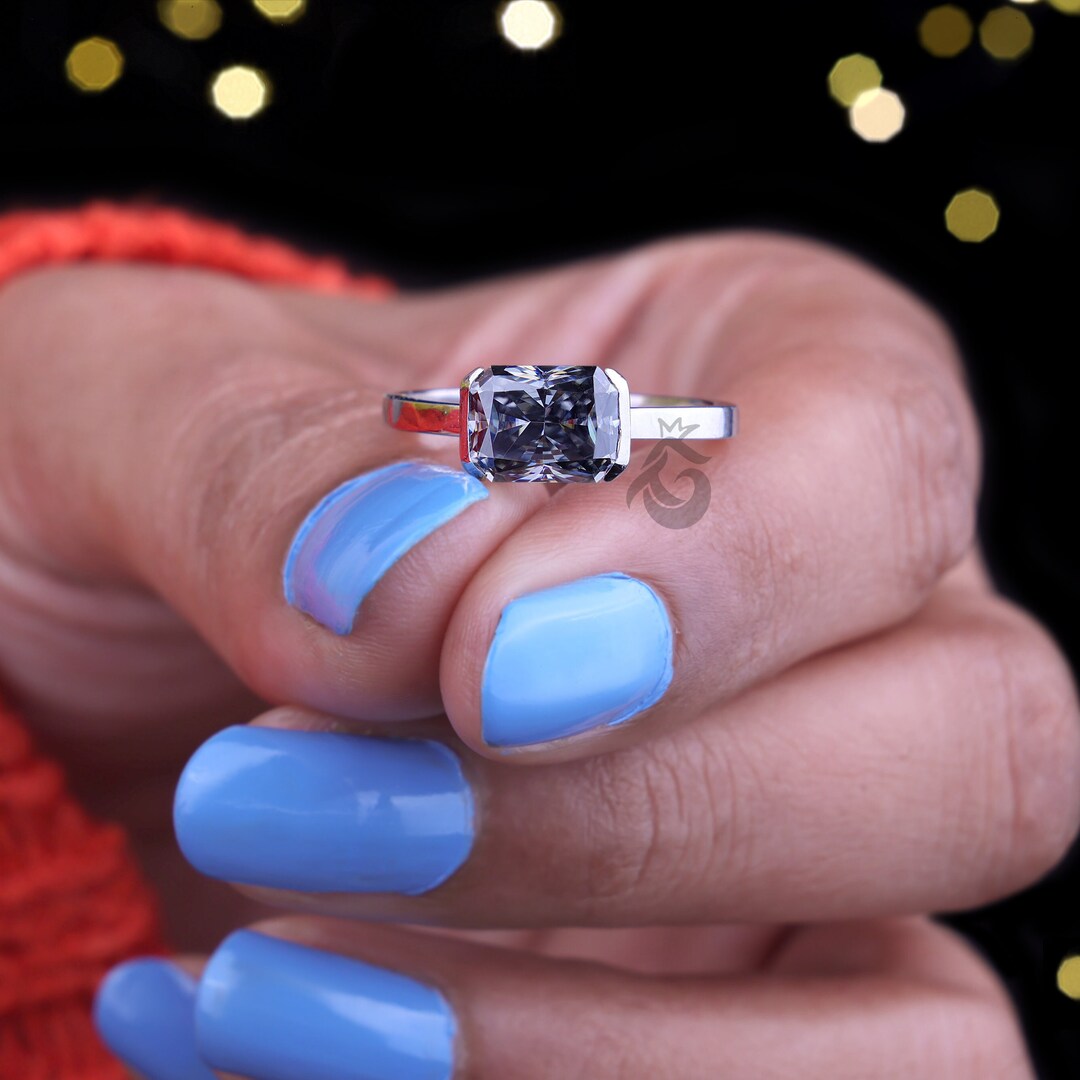 Buy East to West 2.47CT Fancy Gray Radiant Shape Moissanite Engagement ...