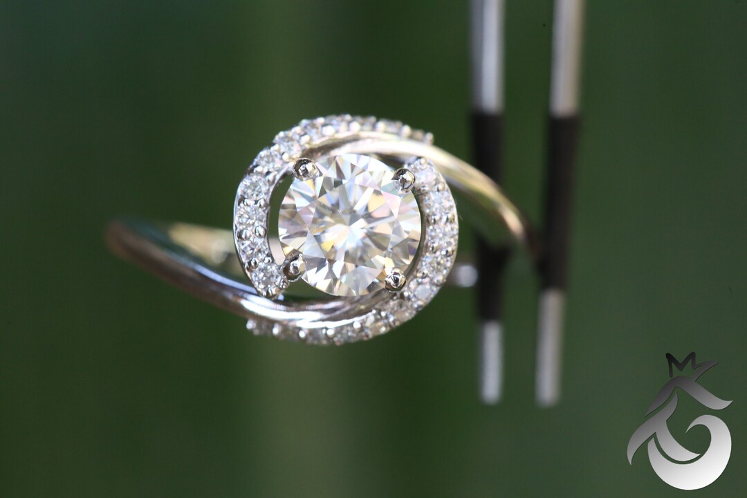 Buy 1.6 CT Round Bypass Halo Engagement Ring in Solid 14k/18k White ...