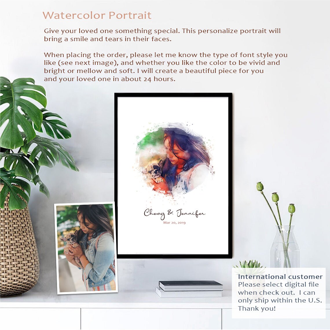 Custom Dog and Cat Portrait from Photo Family Pet Couple | Etsy