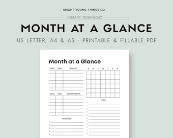 Monthly Calendar at a Glance - Etsy