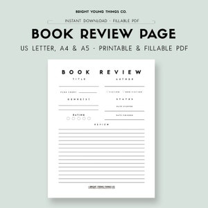 Book Review Worksheet, Book Review Printable, Printable PDF Book Review ...