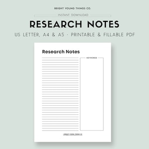 Printable Research Notes Tracker, College Student Research Aids ...