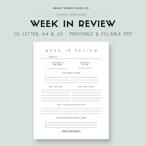 Week in Review, Weekly Reflection Journal Printable, Self Reflection ...