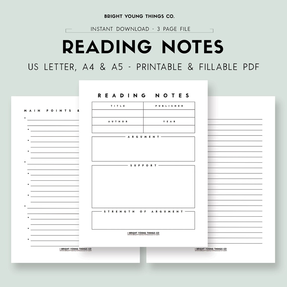 Reading Notes Template, Book Notes Printable, Reading Log Printable ...