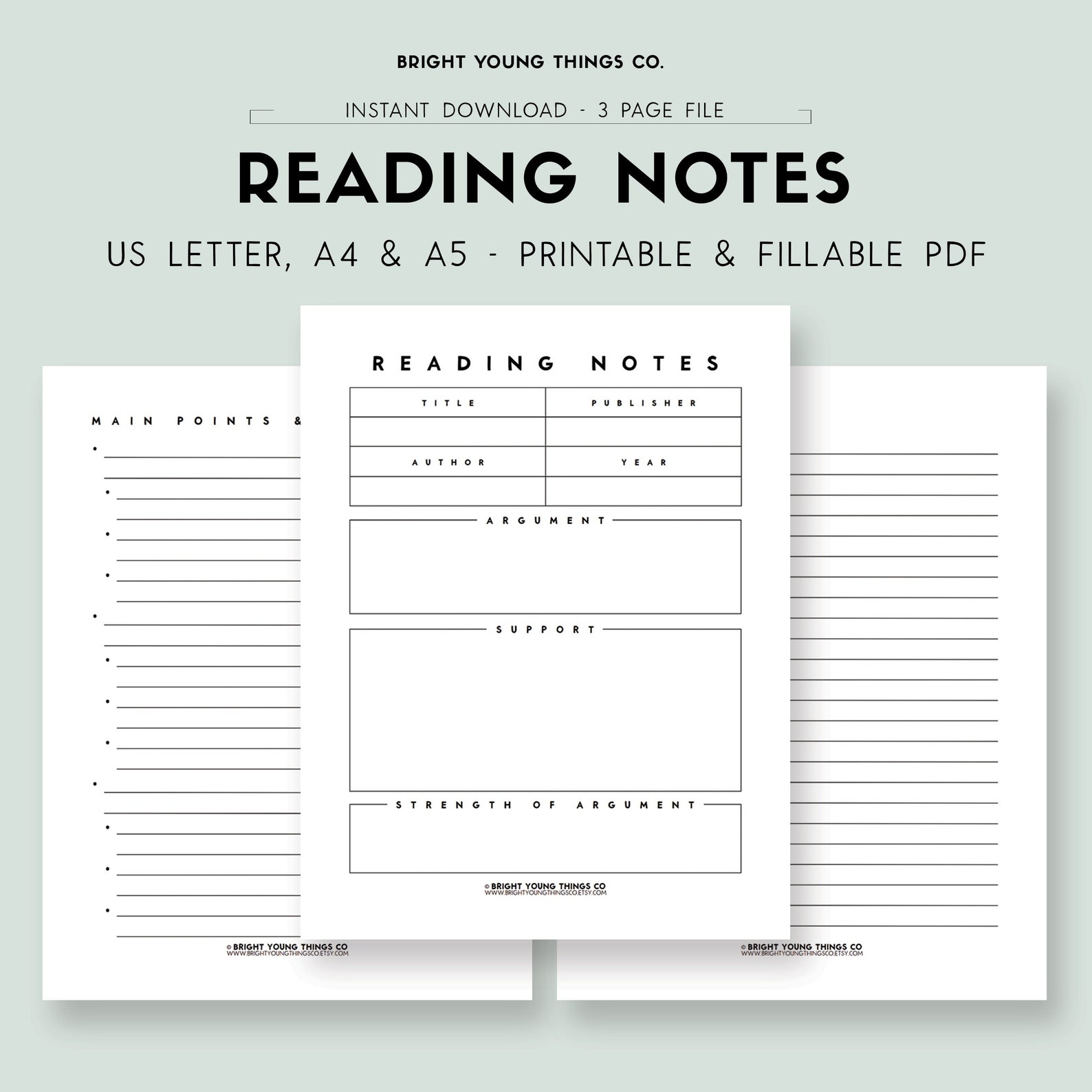 Reading Notes Template, Book Notes Printable, Reading Log Printable ...