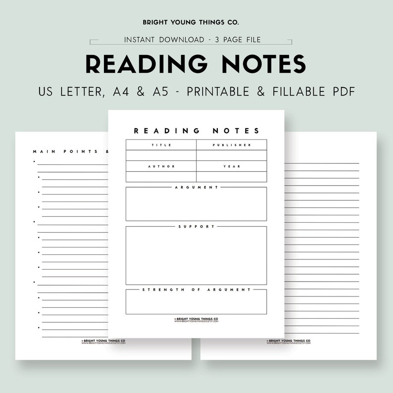 Reading Notes Template, Book Notes Printable, Reading Log Printable ...