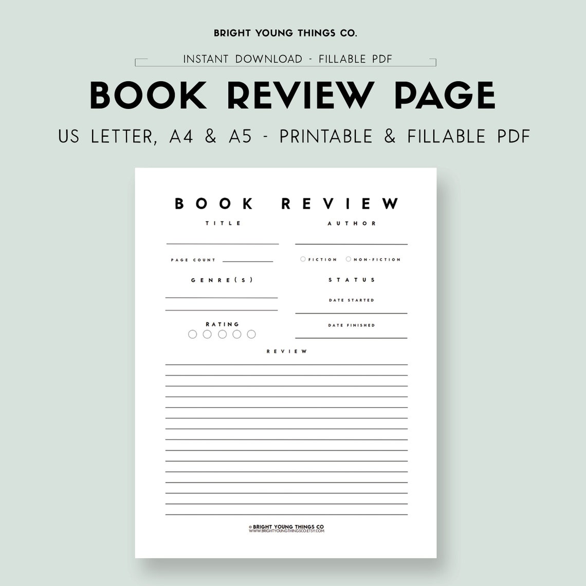 Book Review Worksheet, Book Review Printable, Printable PDF Book Review ...