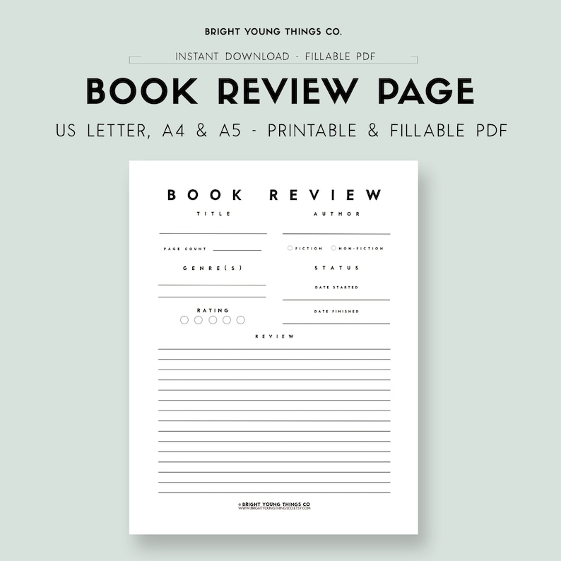 Book Review Worksheet, Book Review Printable, Printable PDF Book Review ...