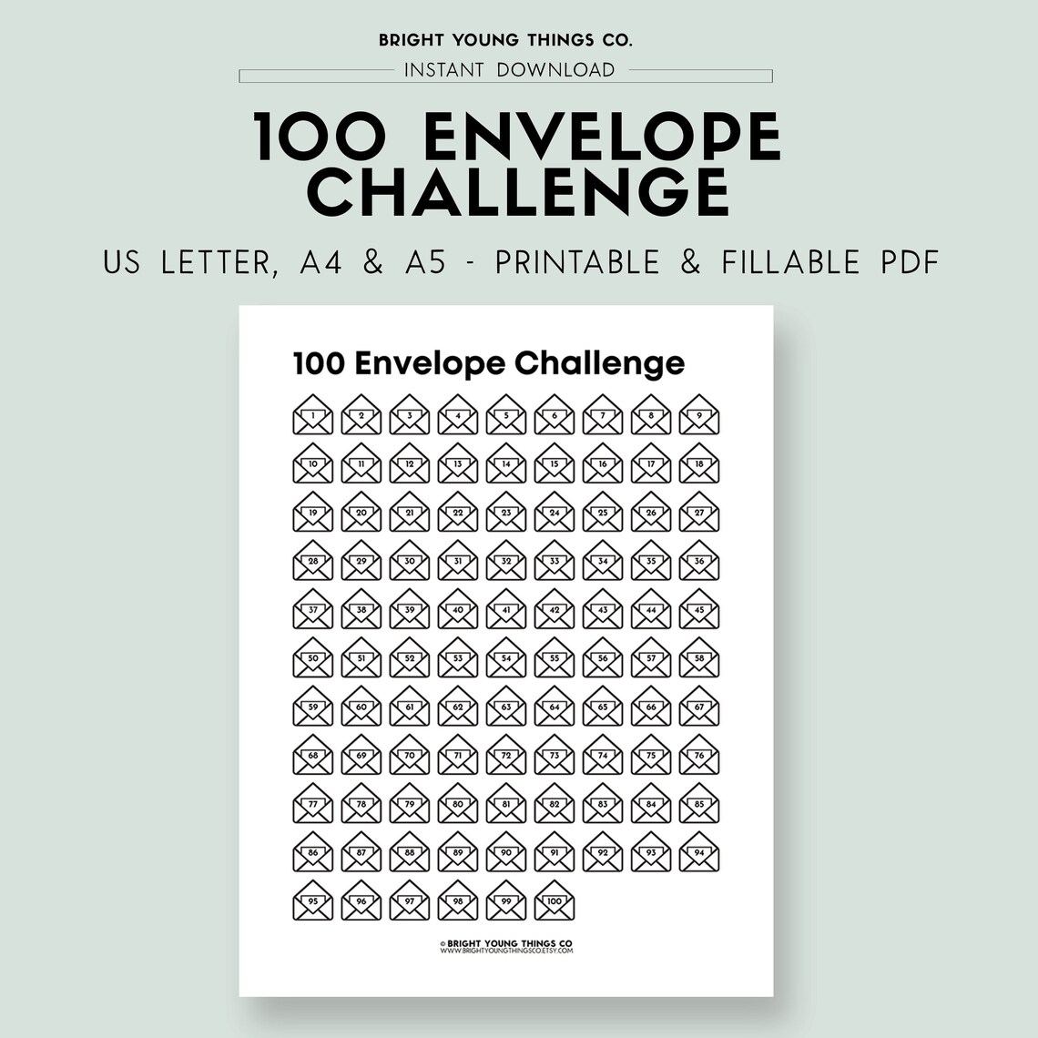 100 Envelope Challenge Tracker Printable, Savings Tracker PDF, Savings ...