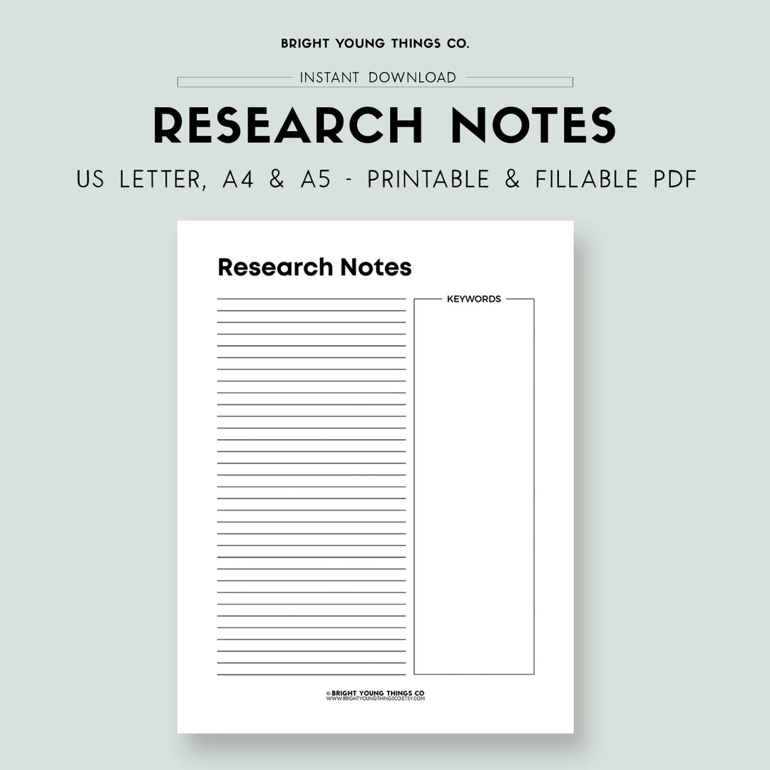 Printable Research Notes Tracker, College Student Research Aids ...