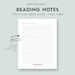 Reading Notes Template, Book Notes Printable, Reading Log Printable ...