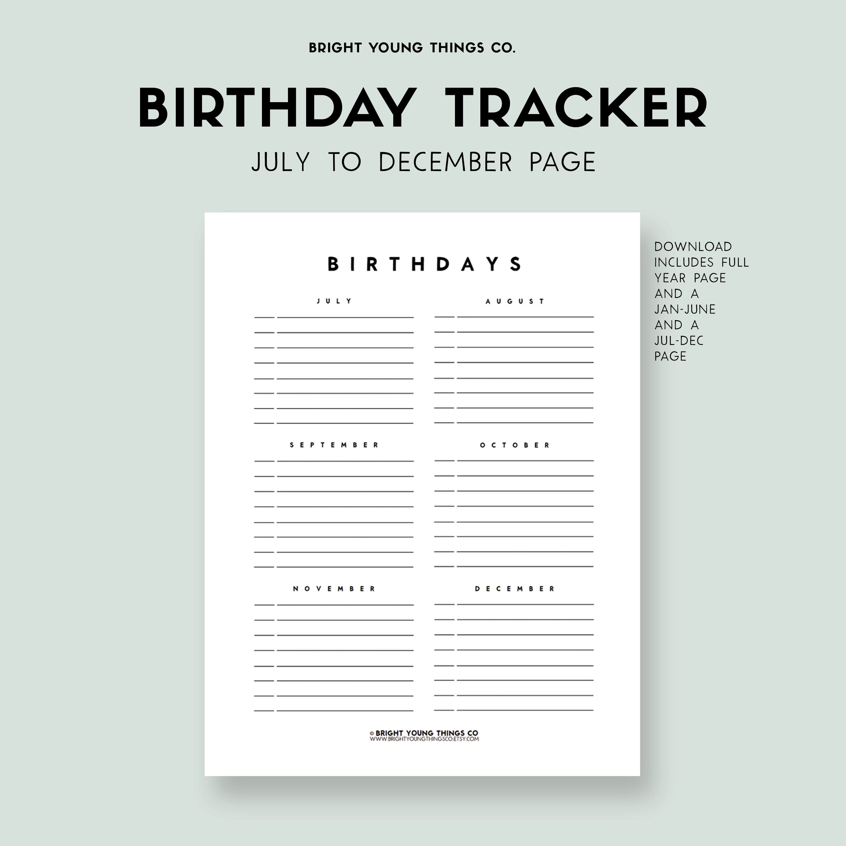 Birthday Tracker PDF Printable, Digital Birthday Tracker, Fillable PDF ...