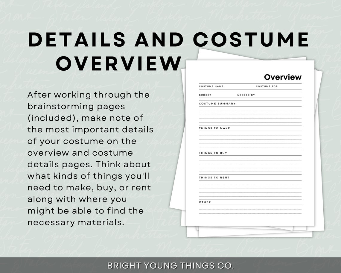 Printable Costume Planner, Halloween Costume Planner, Ren Faire Costume ...