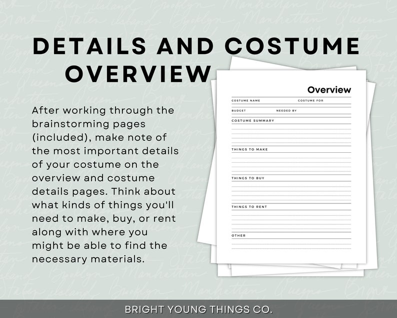 Printable Costume Planner, Halloween Costume Planner, Ren Faire Costume ...