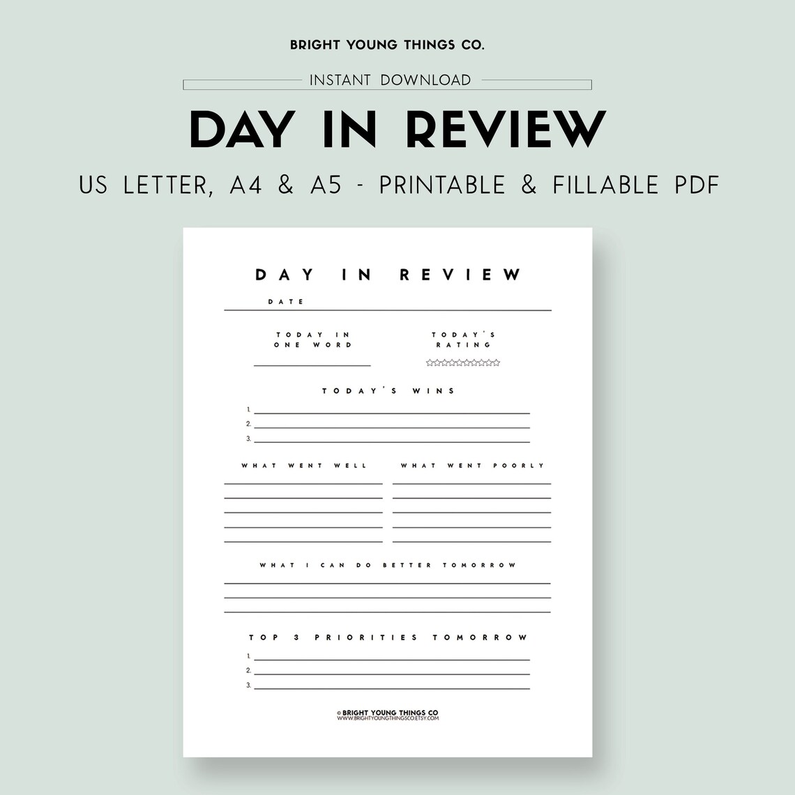 Daily Reflection Printable, Daily Reflection Journal Printable, Self ...