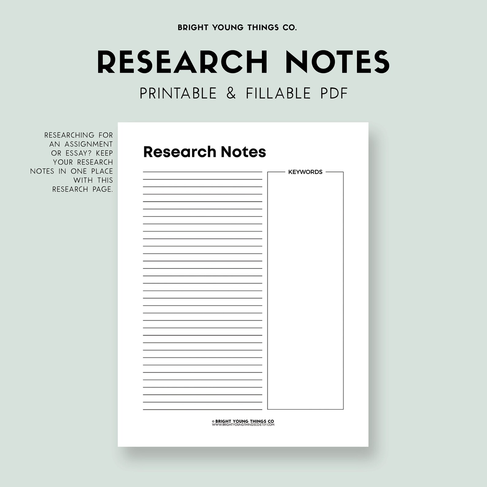 Printable Research Notes Tracker, College Student Research Aids ...