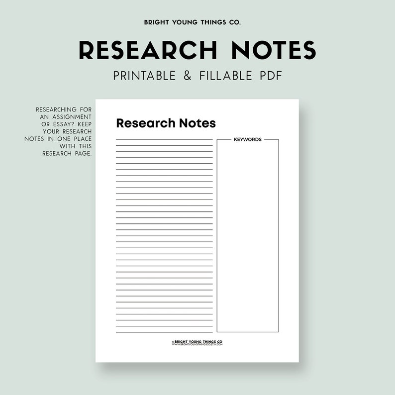 Printable Research Notes Tracker, College Student Research Aids ...