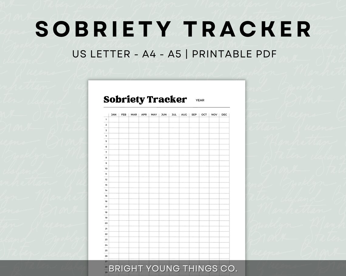 Simple Sobriety Tracker, Printable Sobriety Tracker, Habit Tracker ...