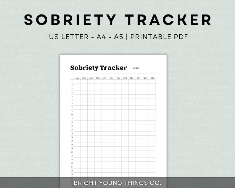Simple Sobriety Tracker, Printable Sobriety Tracker, Habit Tracker ...