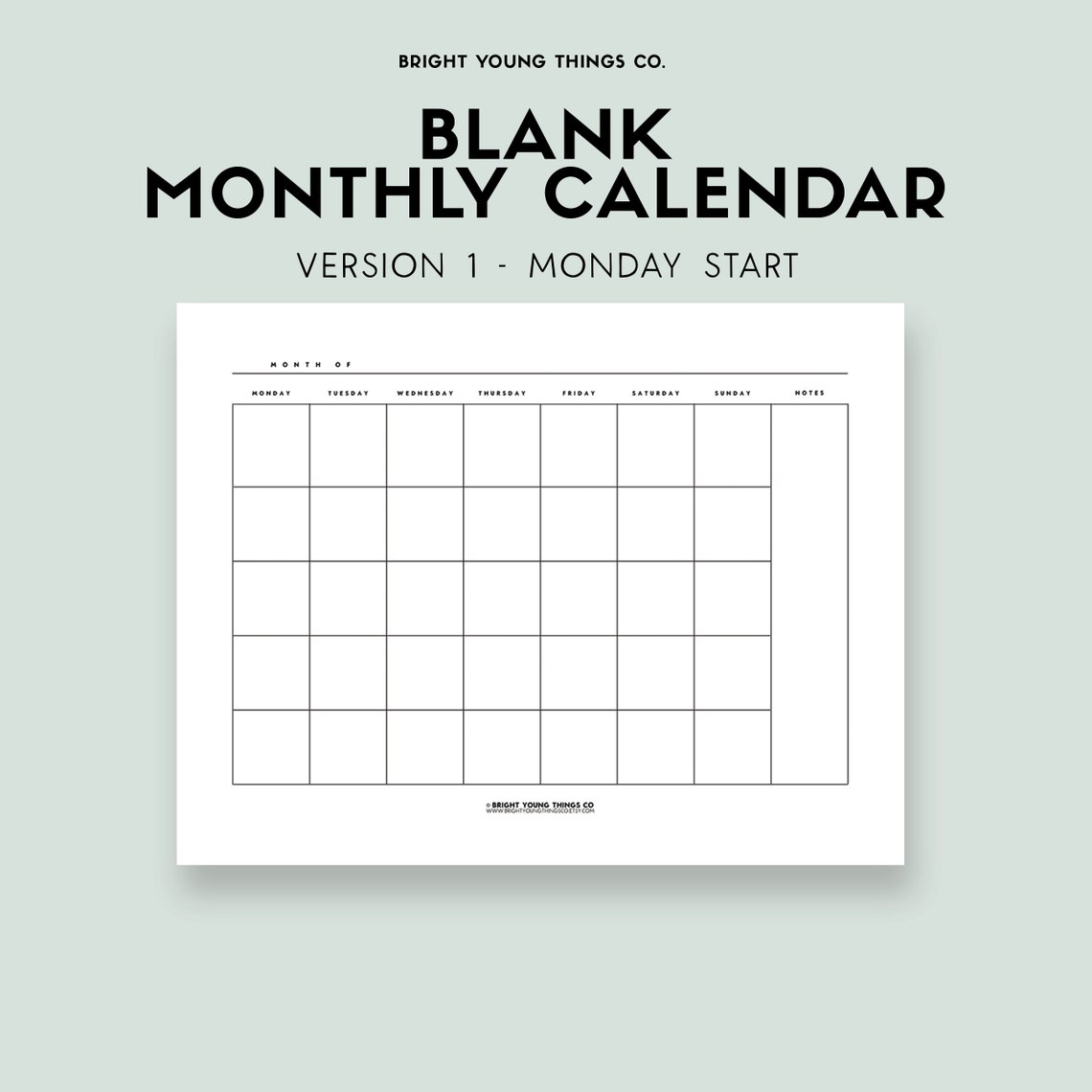 Blank Monthly Calendar, Blank Monthly Calendar Printable, Minimalist ...